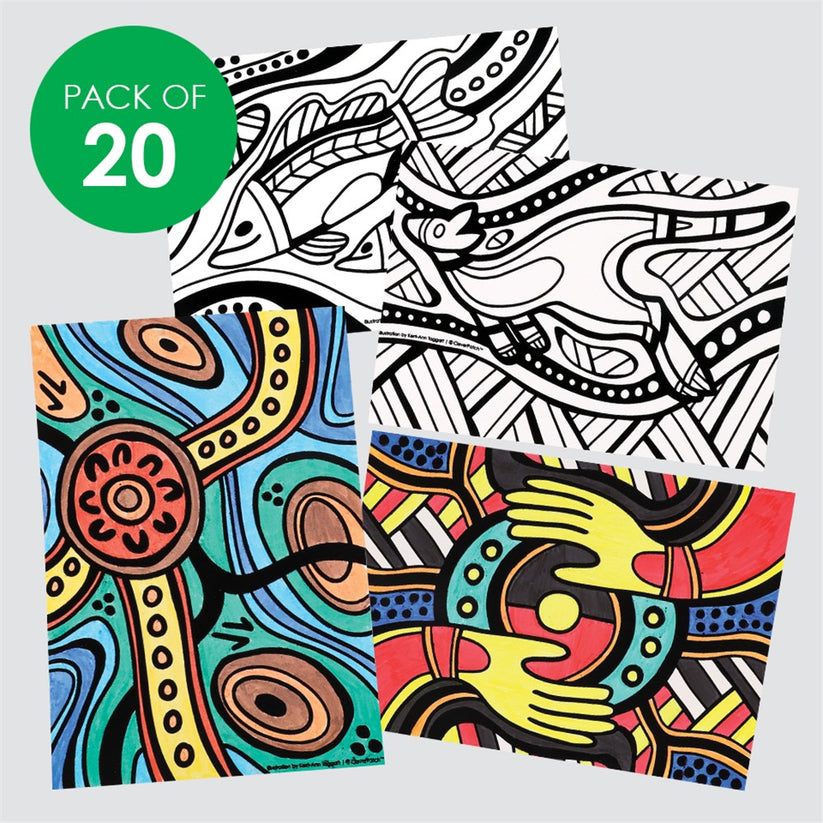 Indigenous Designed Fuzzy Art Colouring Sheets - Pack of 20 – Wisdom ...